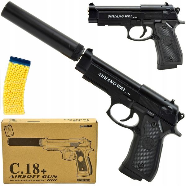 PISTOLET METALOWY NA KULKI REPLIKA TŁUMIK BERETTA SOLIDNY ASG 800 ...