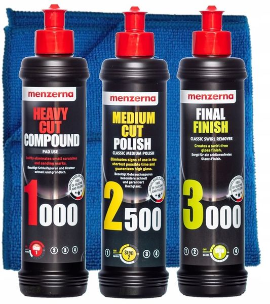MENZERNA ZESTAW PASTA POLERSKA 1000 2500 3000 DO POLEROWANIA LAKIERU ...