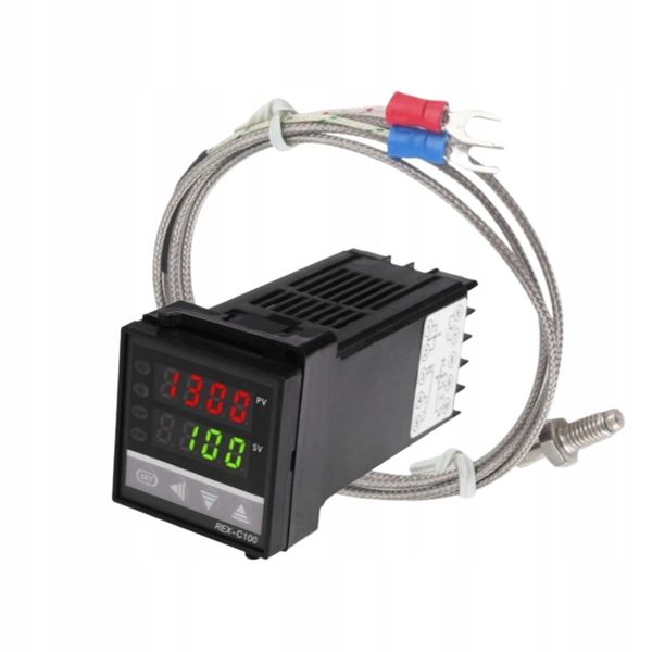 STEROWNIK REGULATOR TEMPERATURY REX C100 230 RELAY + CZUJNIK K 400C M6 ...