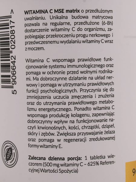 Witamina C MSE matrix 500mg - Mitopharma - 90 tab - Arena.pl