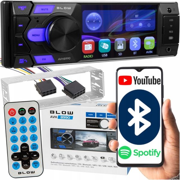 RADIO SAMOCHODOWE 1-DIN EKRAN 4 CALE BLUETOOTH USB RDS PILOT BATERIA ...