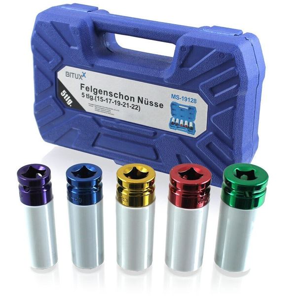19128 Zestaw nasadek udarowych do kół alu-felg 15 17 19 21 22mm 1/2 ...