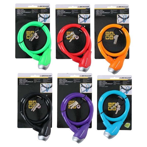 Dunlop - Zapięcie do roweru spiralne na klucz 65 cm (Czerwony) - Arena.pl