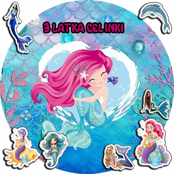 OPŁATEK NA TORT 20CM - SYRENKA SYRENKI + IMIĘ + ! 15CM 18CM - Arena.pl