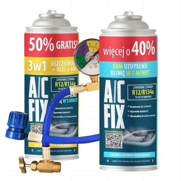 A/C Fix 3w1 Uszczelniacz 50% +Gaz R134a 40% +MANOMETR 1994-2016 XXL ...