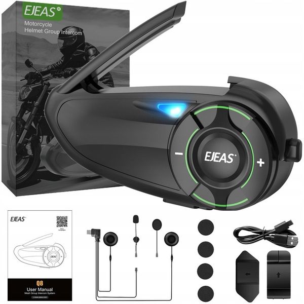 Kup INTERKOM MOTOCYKLOWY EJEAS Q8 DO 6 KIEROWCÓW JEDNOCZEŚNIE RADIO FM ...