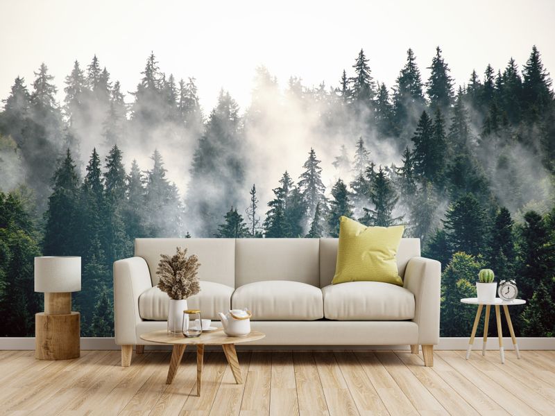 Fototapeta Do Jadalni LAS We Mgle Góry Pejzaż Natura 90cm x 60cm - Arena.pl