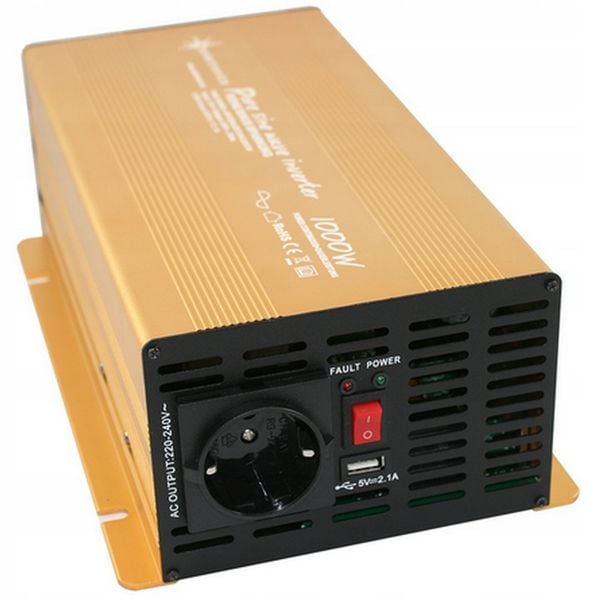 PRZETWORNICA NAPIĘCIA CZYSTY SINUS 1000 WATT SOLARTRONICS 12V/230V USB ...