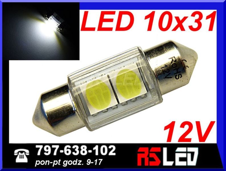 Kup żarówka LED rurkowa 2 UHP SMD 10x31 mm wnętrza biała zimna 12v 31mm ...
