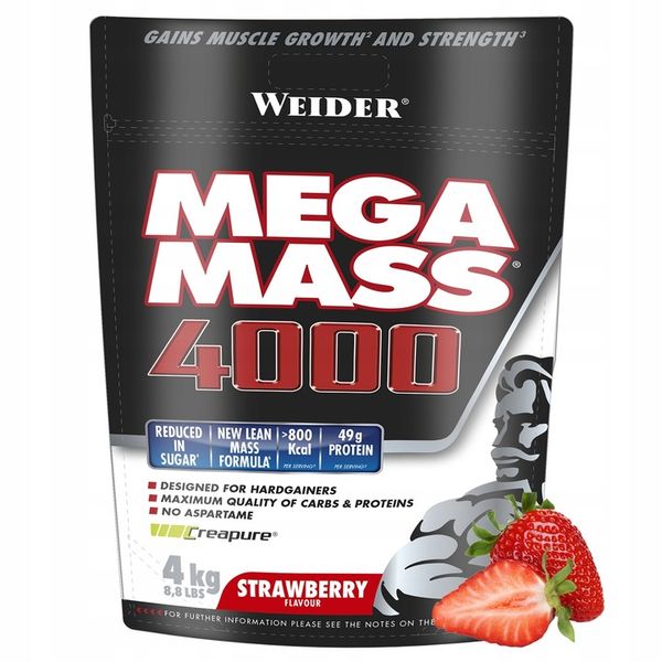 Weider Mega Mass 4000 4 kg - Truskawka | Mass Gainer - Arena.pl