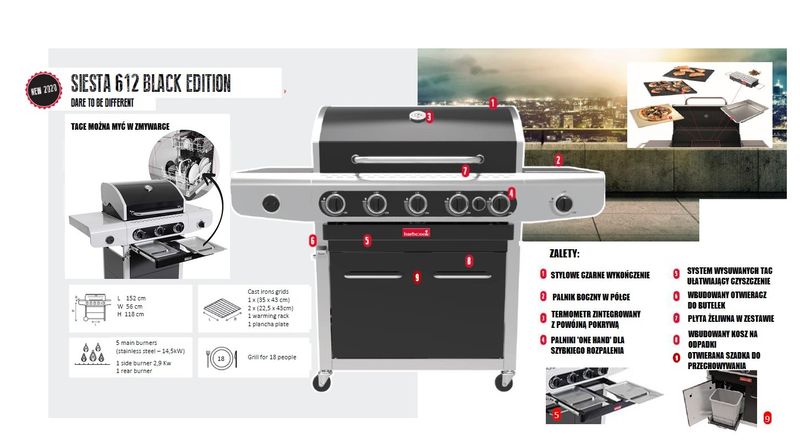 Grill gazowy z rożnem Barbecook Siesta 612 Black - 5 + 1 palnik - Arena.pl