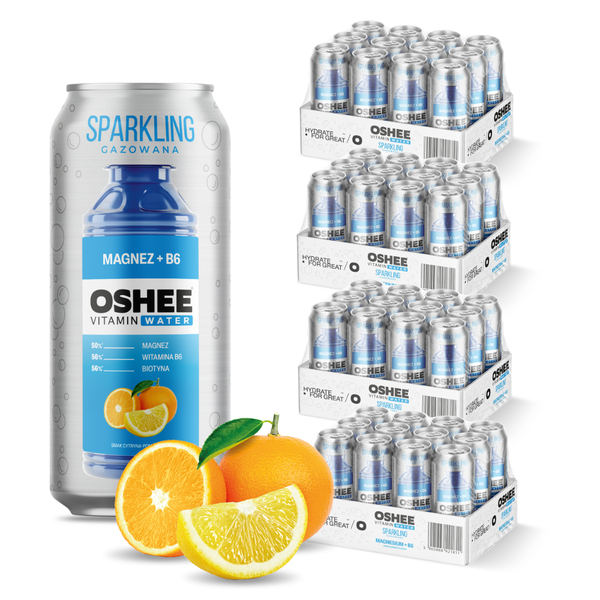 48x OSHEE Vitamin Water Sparkling magnez + B6 cytryna pomarańcza 500 ml ...