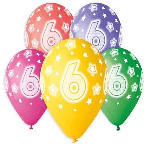 Balony "6 urodziny", pastel mix, Gemar, 13", 5 szt. - Arena.pl