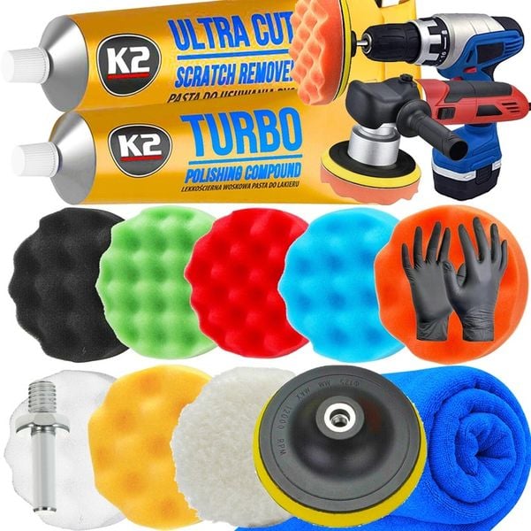 Kup K2 ULTRA CUT PASTA POLERSKA TURBO ZESTAW GĄBEK DO POLEROWANIA ...
