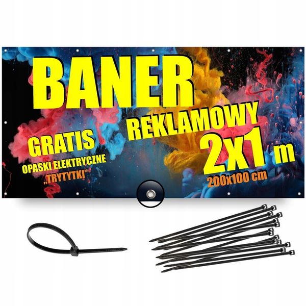 Baner Reklamowy Reklama 200x100 2x1m z TWOIM PROJEKTEM UV GRATIS OPASKI ...