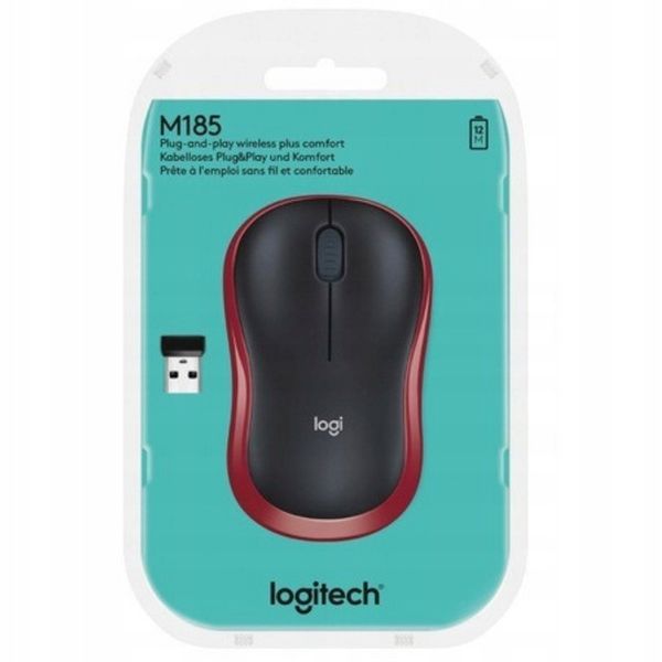 Myszka Bezprzewodowa Logitech M185 Czerwona USB 2.4GHz Optyczna IDEALNA ...