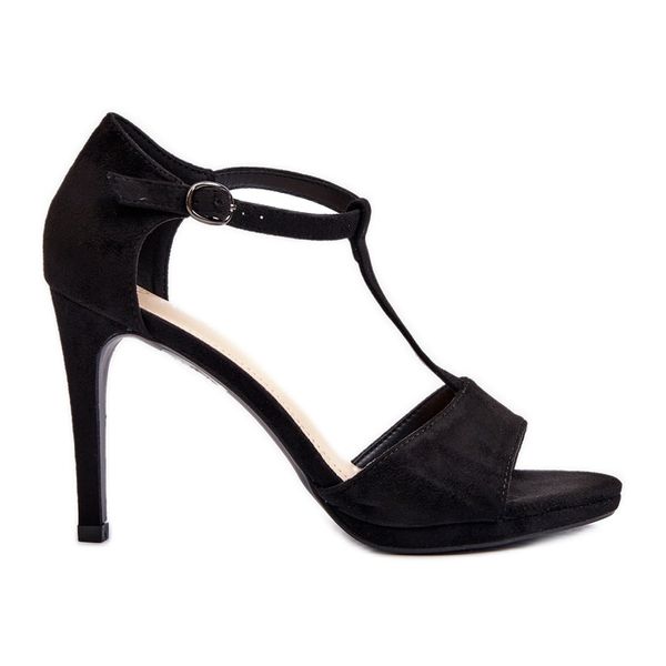 Sandały Na Szpilce Z Eko Zamszu Czarne r.40 - Arena.pl