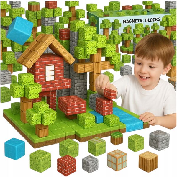 KLOCKI MAGNETYCZNE MINECRAFT KOSTKI 3D SZEŚCIANY BLOKI PIKSELE ZESTAW ...