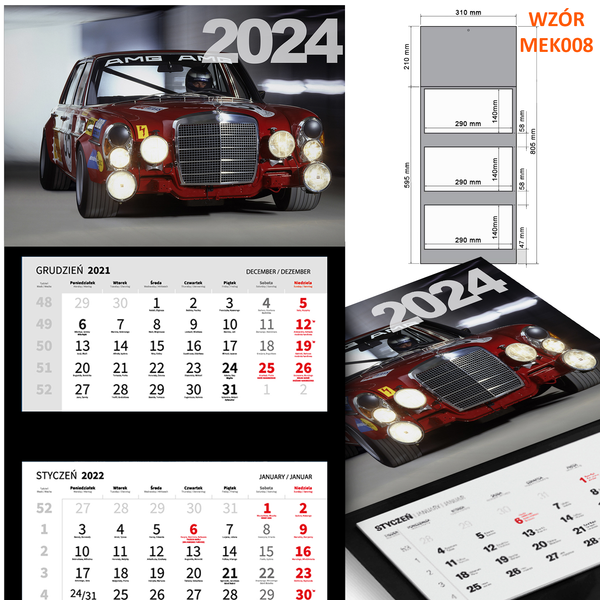 Kup Kalendarz 2024 MERCEDES trójdzielny trójdzielne 3-dzielny WZÓR ...