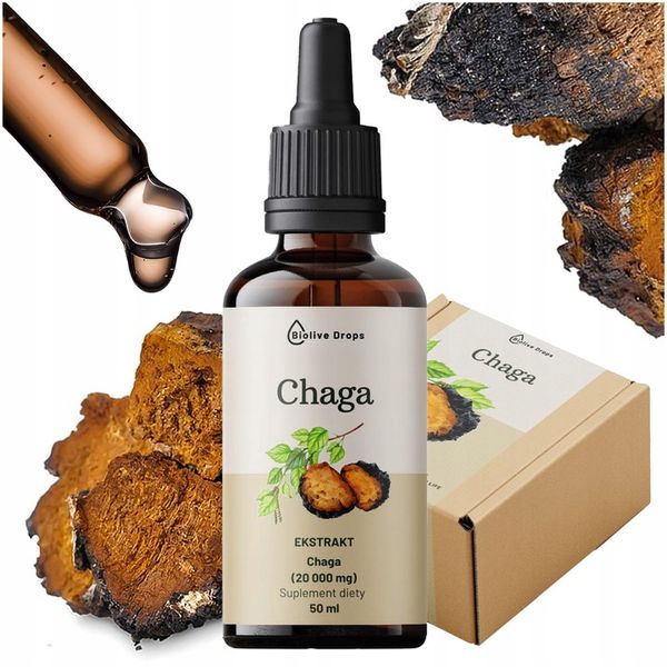 CHAGA Krople Ekstrakt Adaptogeny Suplement Mikrocząsteczkowy 20 000 mg 50ml - Arena.pl