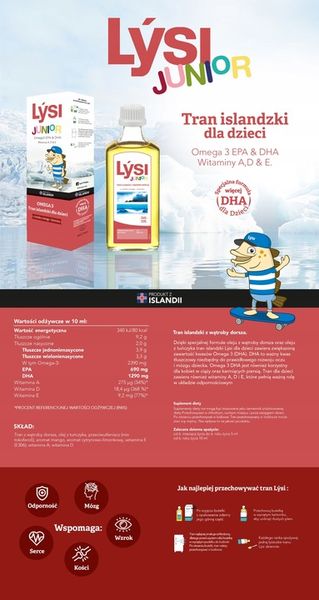 Lysi JUNIOR TRAN ISLANDZKI DLA DZIECI Mango Limonka OMEGA 3 ODPORNOŚĆ ...