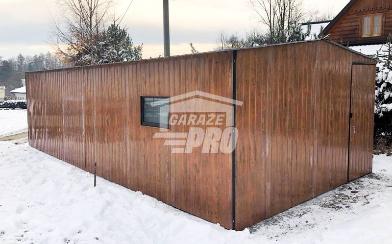 Garaż blaszany 4x8 Brama uchylna Okno drzwi drewnopodobny GP148 - Arena.pl