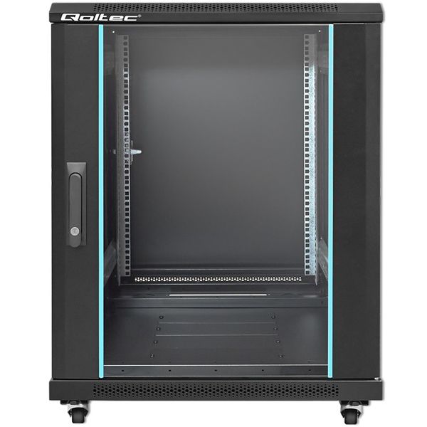 Szafa RACK 19" 15U 600 x 600 x 855 Hartowane drzwi Stojąca Nóżki+Kółka ...