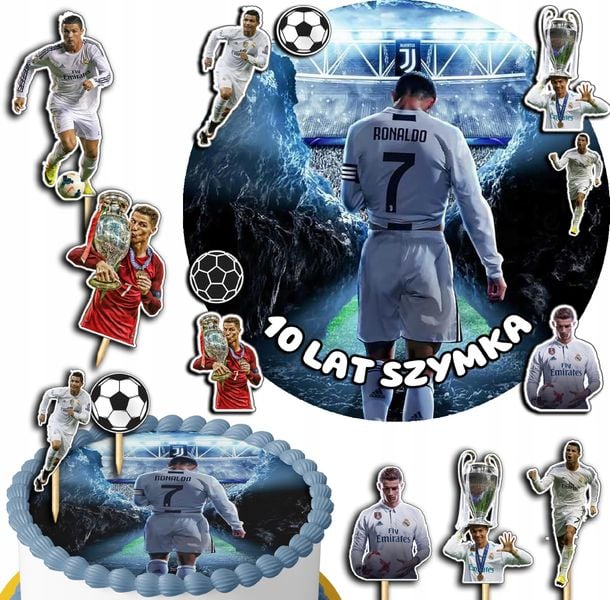 ZESTAW OPŁATEK NA TORT 20CM + TOPPERY PAPIEROWE - RONALDO IMIĘ 15CM ...