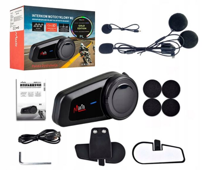 INTERKOM MOTOCYKLOWY BLUTOOTH MAXTO M2 POLSKI LEKTOR - Arena.pl