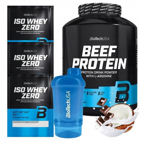 Kup BIOTECH BEEF PROTEIN 1816 G WHEY + 3 x ISO WHEY ZERO 25 G + SHAKER ...