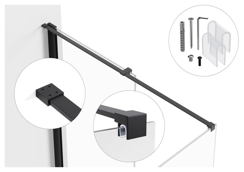 WSPORNIK DO KABINY ŚCIANKI PROSTOPADŁY 30-120 CM DO SZYB 6-8MM CZARNY 2 ...