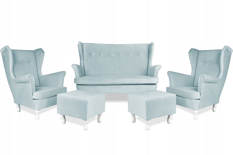 Zestaw wypoczynkowy mebli uszak Ari sofa fotele pufy komplet - Arena.pl