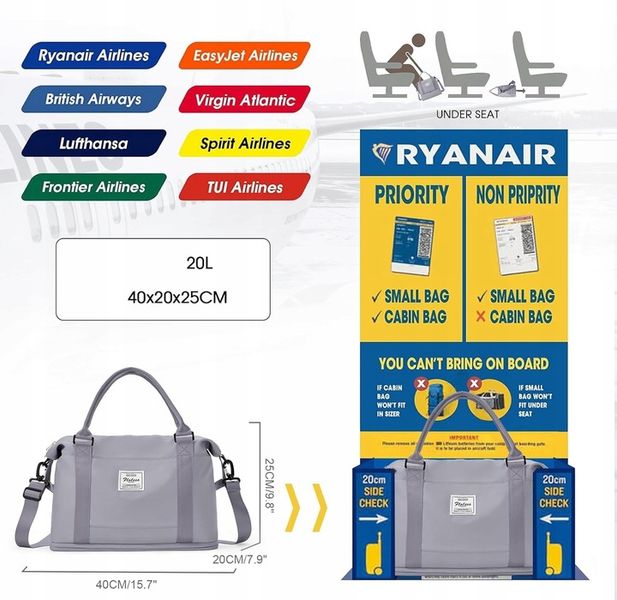 Kup Torba do przechowywania ryanair 40x20x25 torba podreczna podróżna ...