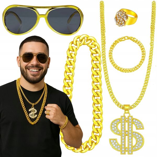 Kup STRÓJ PRZEBRANIE DISCO GANGSTERA RAPERA LATA 80 90 ZŁOTY ŁAŃCUCH na ...