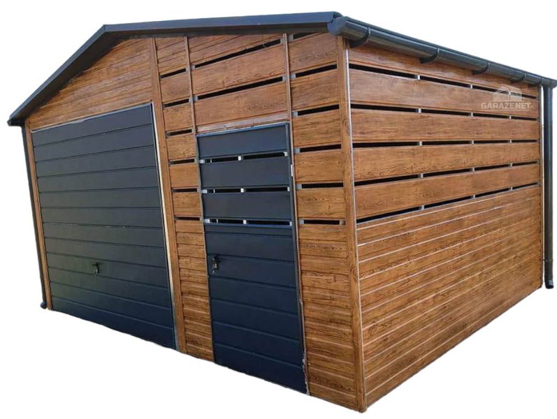 Garaż Blaszany 5x4 Brama uchylna - drzwi - Drewnopodobny GB169 - Arena.pl