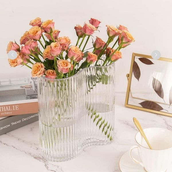 Szklany wazon na kwiaty RYFLOWANY grube szkło 19,5x18,5x11,5cm WAZ02 ...