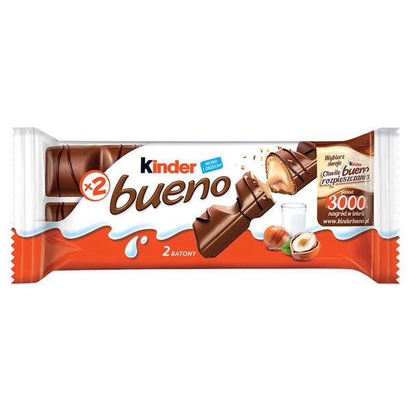 Kinder Bueno wypełniony mleczno-orzechowym nadzieniem 43 g x 2 sztuki ...