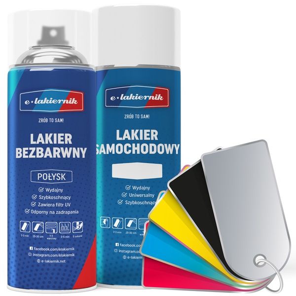 Lakier Samochodowy w Sprayu + Bezbarwny Połysk Każdy Kolor Zestaw - Arena.pl