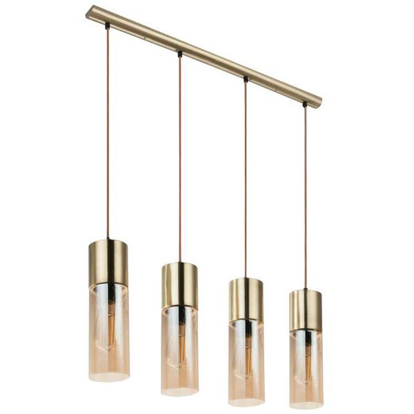 Wisząca LAMPA loft ANNIKA 21000-4HM Globo szklana OPRAWA tuby ZWIS na listwie mosiężny ...