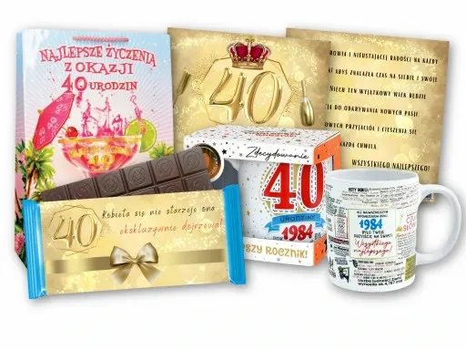 Prezent dla 40 LATKI na 40 urodziny Zestaw Kubek Czekolada Kartka ROCZNIKI - Arena.pl