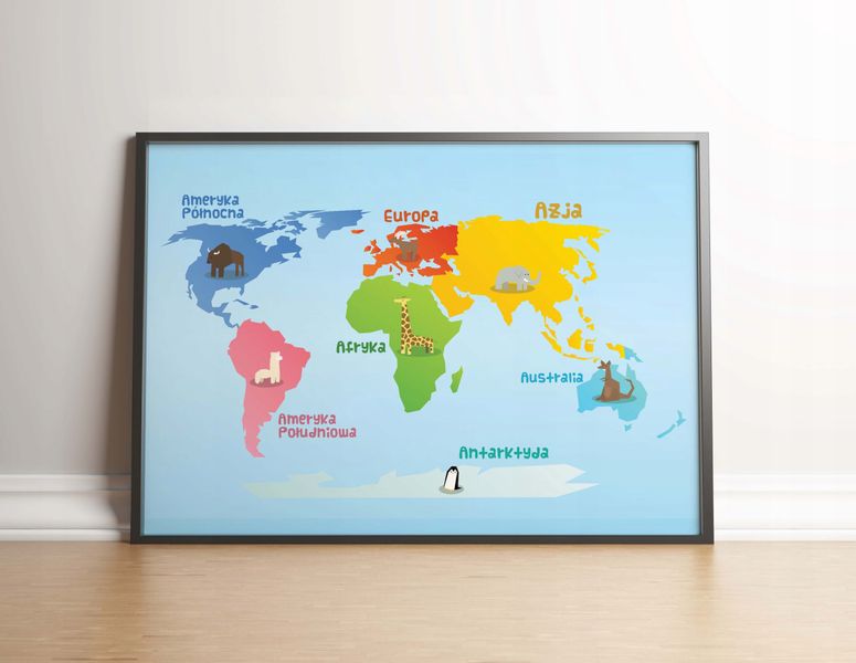 Plakat edukacyjny A4 MAPA ŚWIATA 01 - Arena.pl